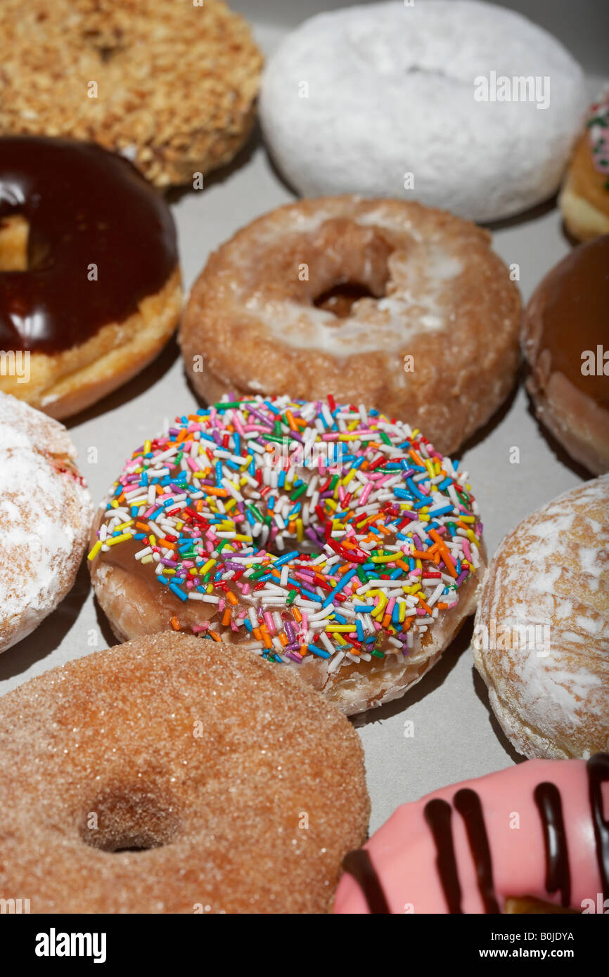Variety of doughnuts in box Stock Photo - Alamy