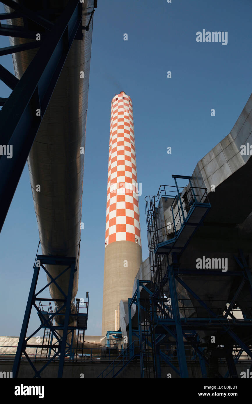 Oil fired power station, main flue taking waste gases to chimney Stock ...