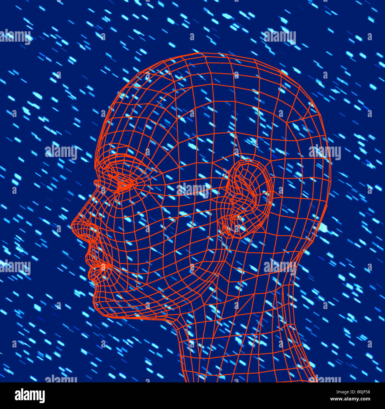 computer generated wire frame female robot on blurred starry sky ...