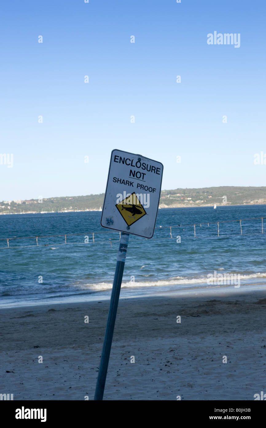 Warning sign Enclosure not shark proof in Australia Stock Photo - Alamy