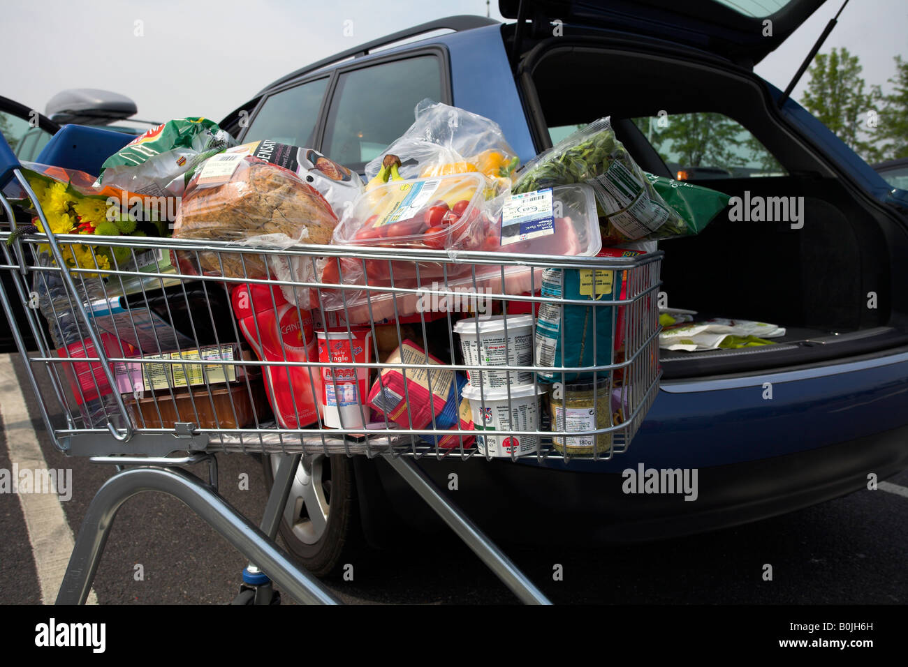 Supermarket shopping trolley full of groceries Stock Photo - Alamy