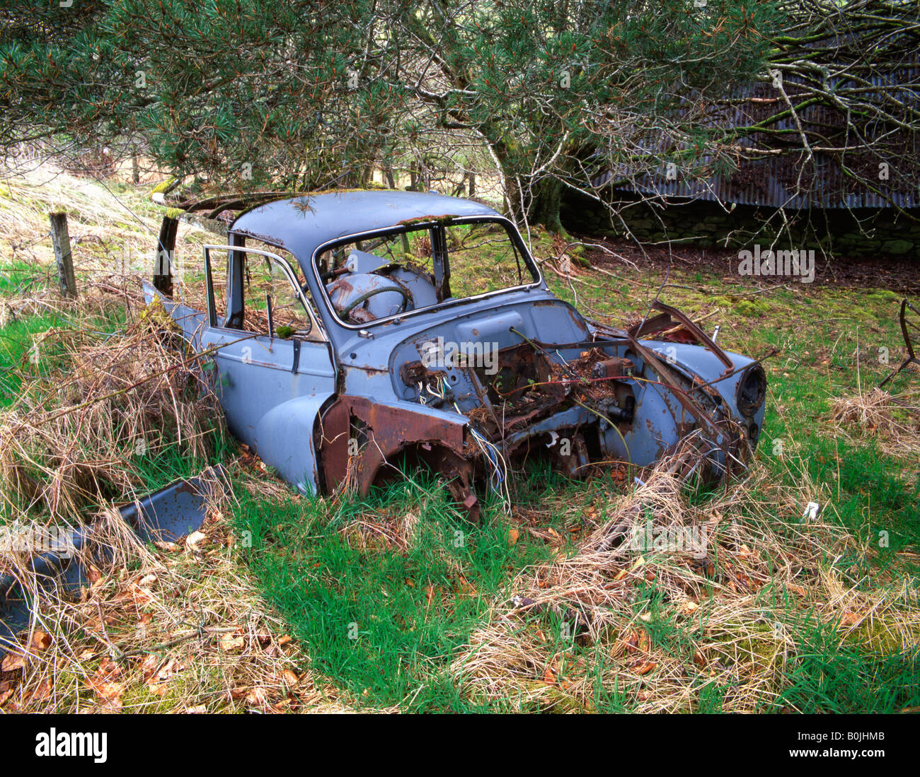 Wreck of a Morris Minor, Glen Ogle, Perthshire, Scotland, UK Stock ...