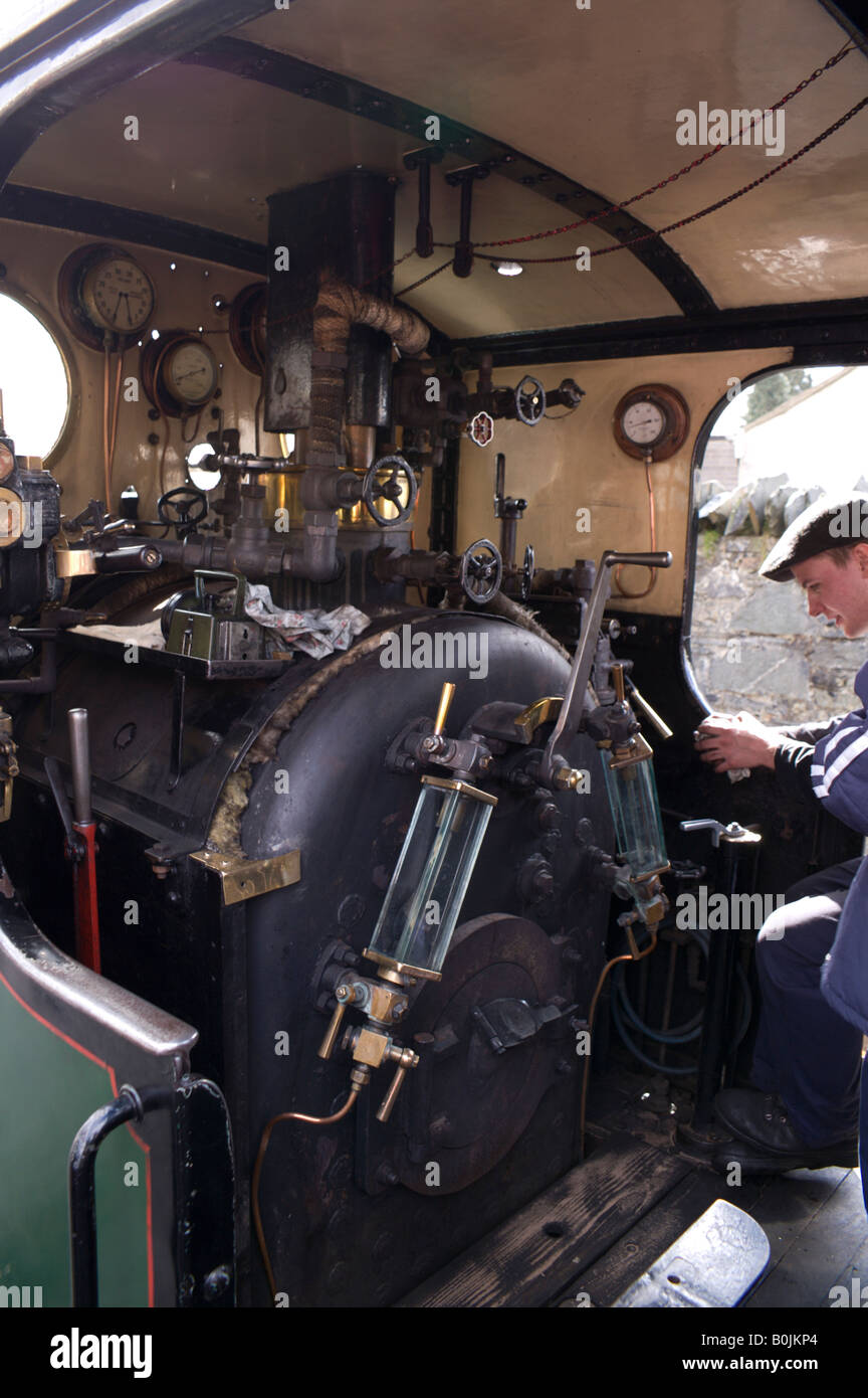 The footplate of a steam engine (locomotive) on the Ffestiniog Railway ...