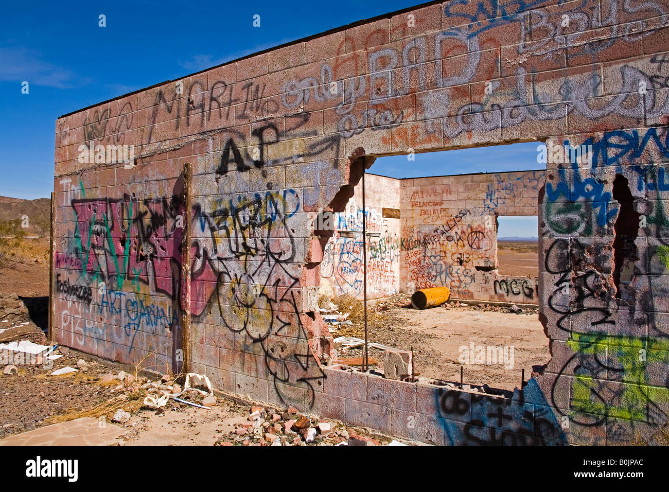 Graffiti covered Gas Station Route 66 Amboy California USA Stock Photo ...
