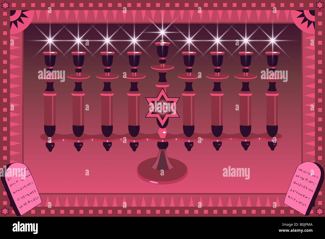 Decorative Menorah and stylized plates with 10 God's commandments ...