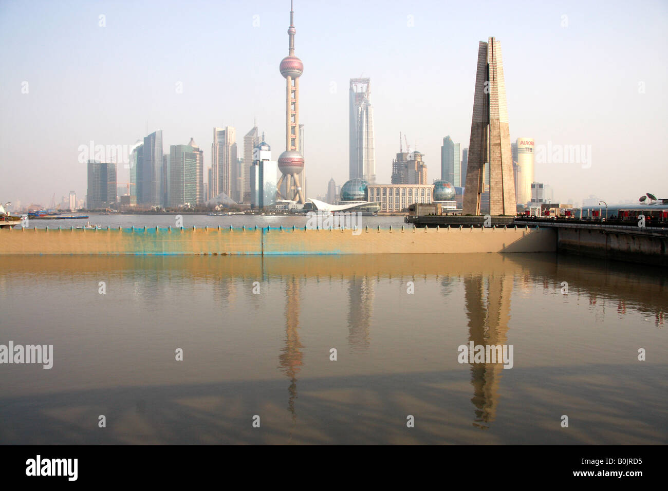 Lock gates on the Huangpu river opposite the Pudong new development ...