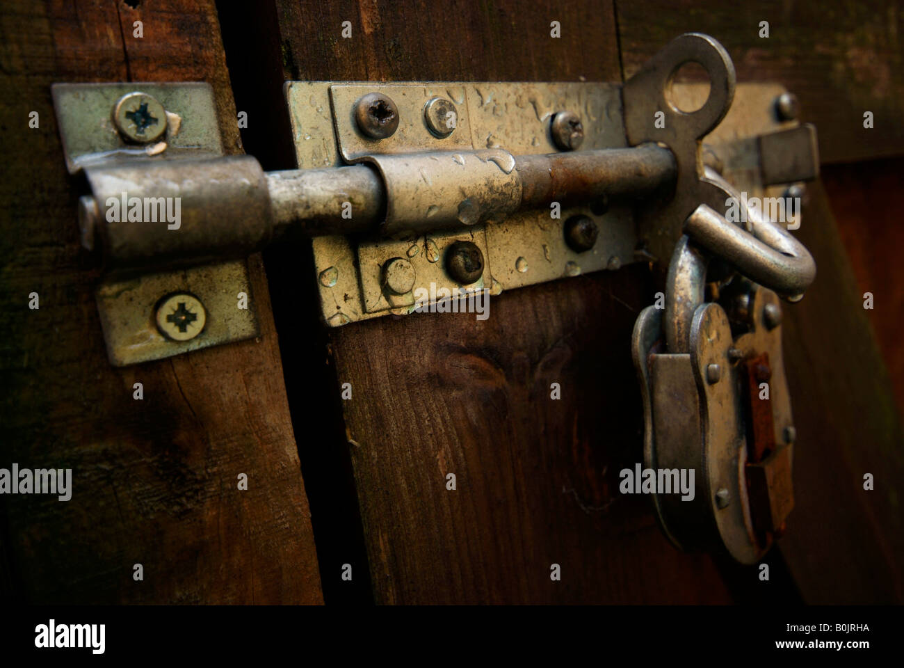 A lock and padlock attached to a gate for security and protection Stock ...