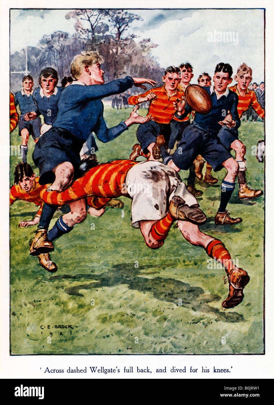 Wellgates Full Back 1920s boys annual illustration of a scything tackle ...