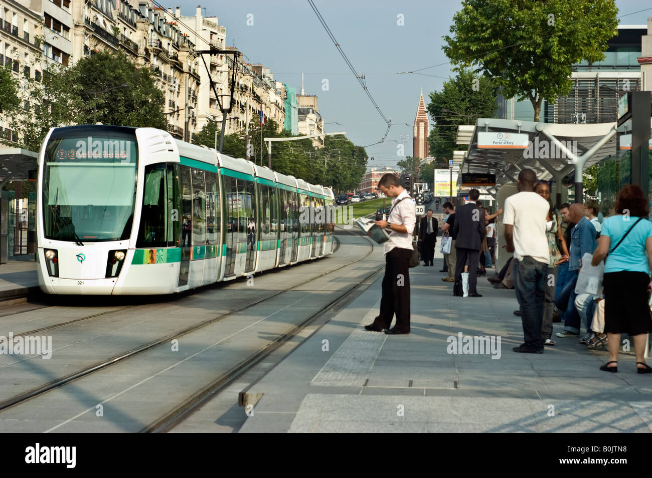 Paris France, crowd platform Public Transportation People Using Tram ...