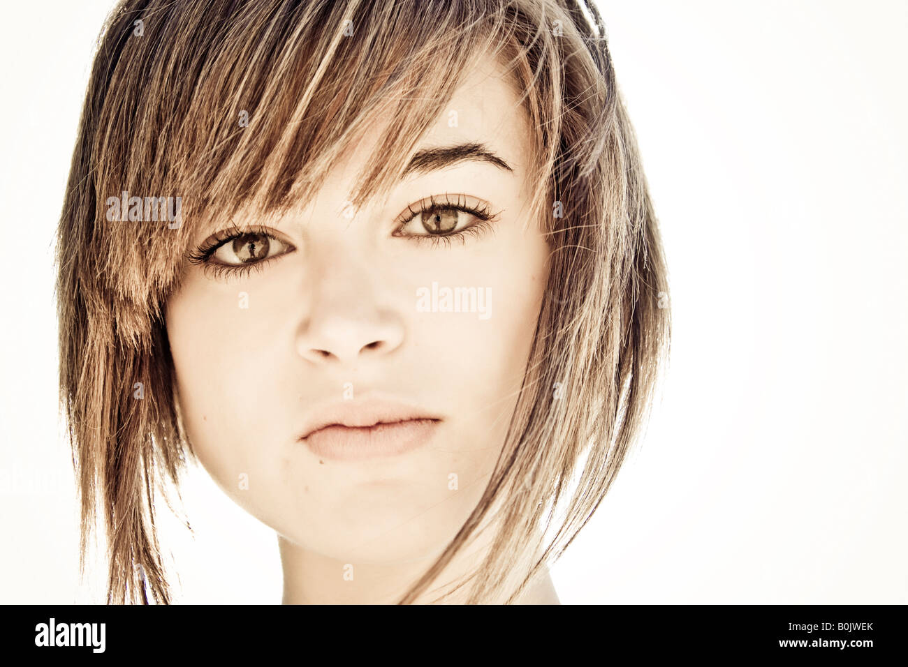 Close woman portrait with awe reflection in her eyes Stock Photo - Alamy