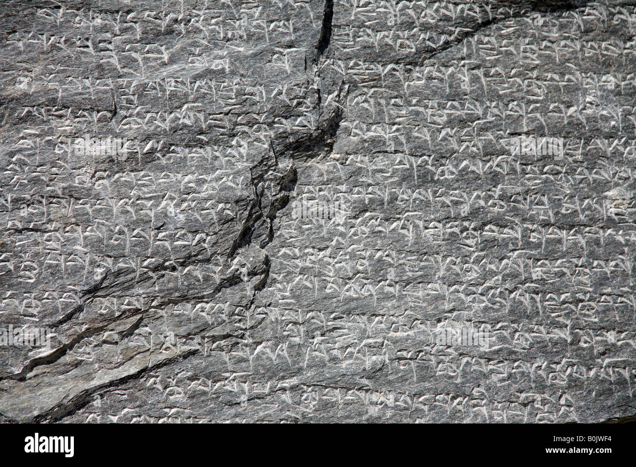 One of thousands of stones inscribed with sacred Tibetan script that ...