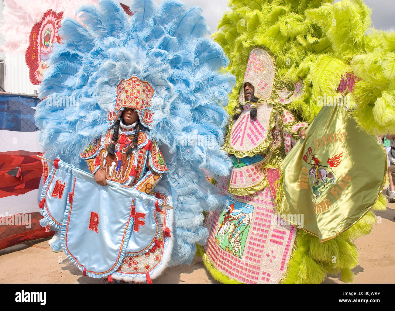 Two members of the Wild Red Flames tribe show off their hand sewn ...