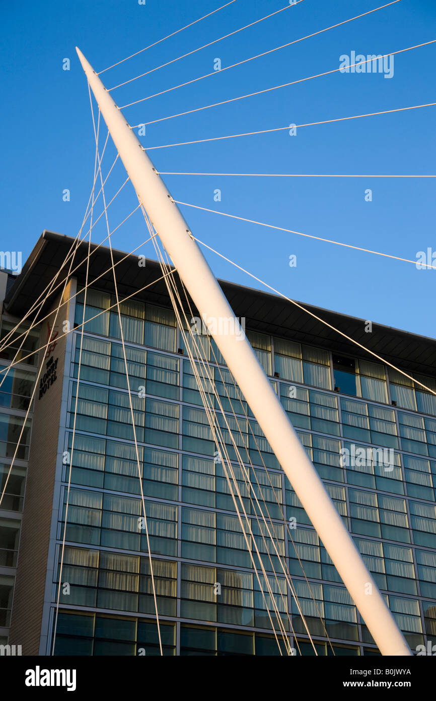 Trinity bridge over the River Irwell and the Lowry Hotel. Manchester ...