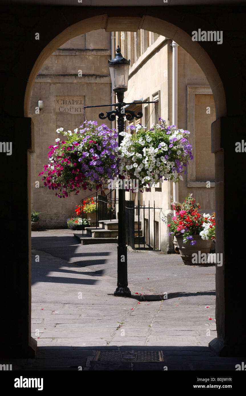 flowers bloom in hanging baskets on a lamp post in bath Stock Photo - Alamy