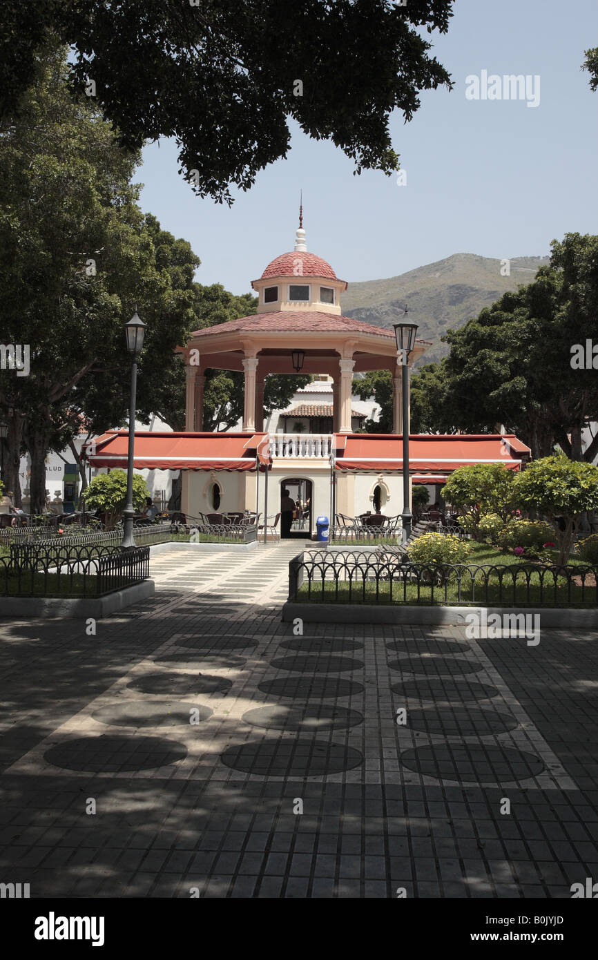 The bandstand and cafe in the Plaza de La Luz Los Silos Tenerife Canary ...
