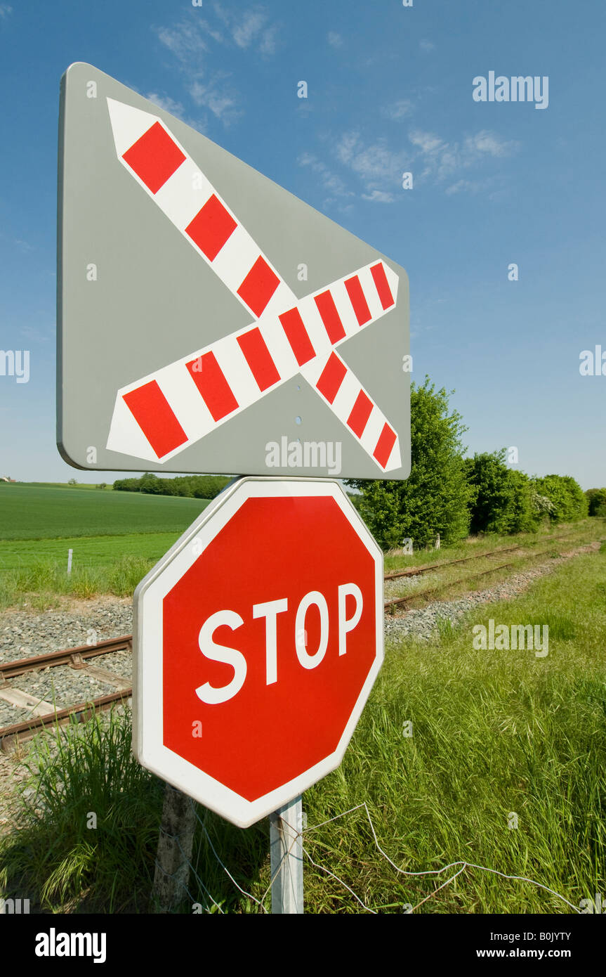 Railway level crossing stop sign, sud-Touraine, France Stock Photo - Alamy