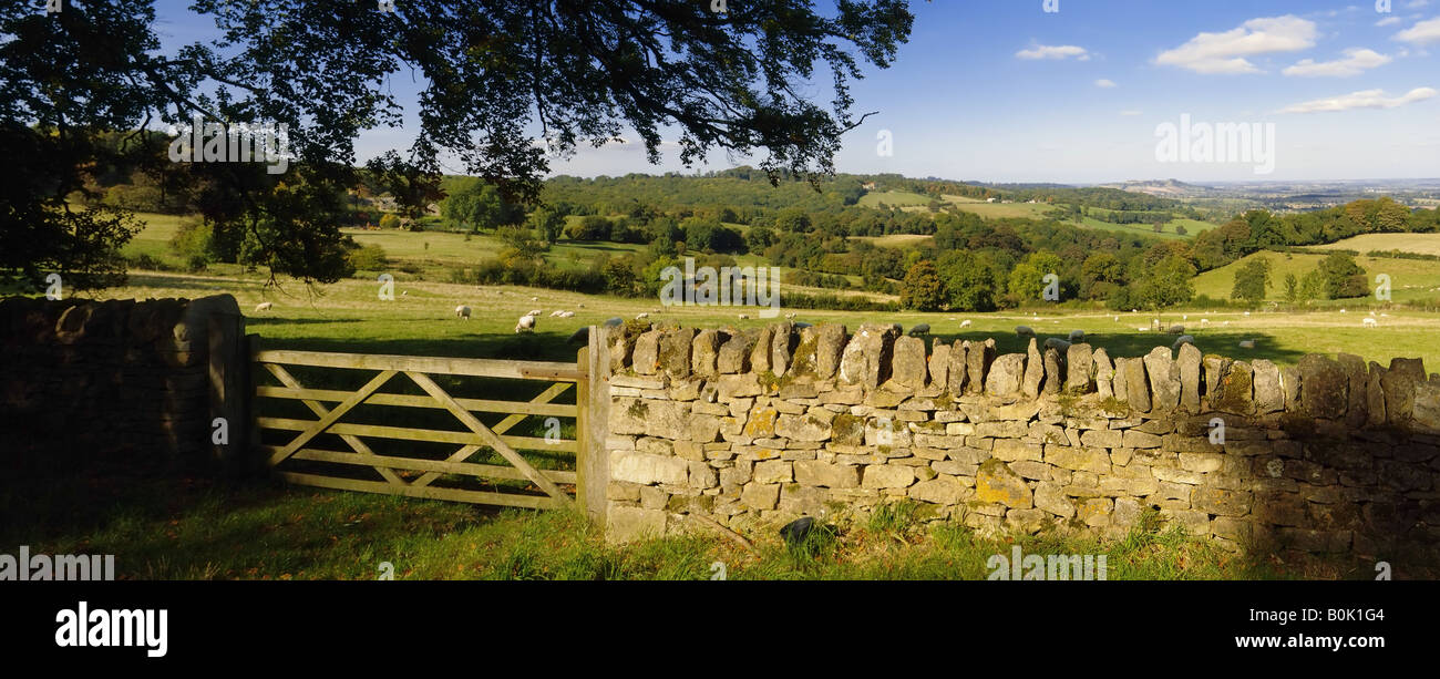 cotswolds landscape view over farmland fields and trees Stock Photo - Alamy