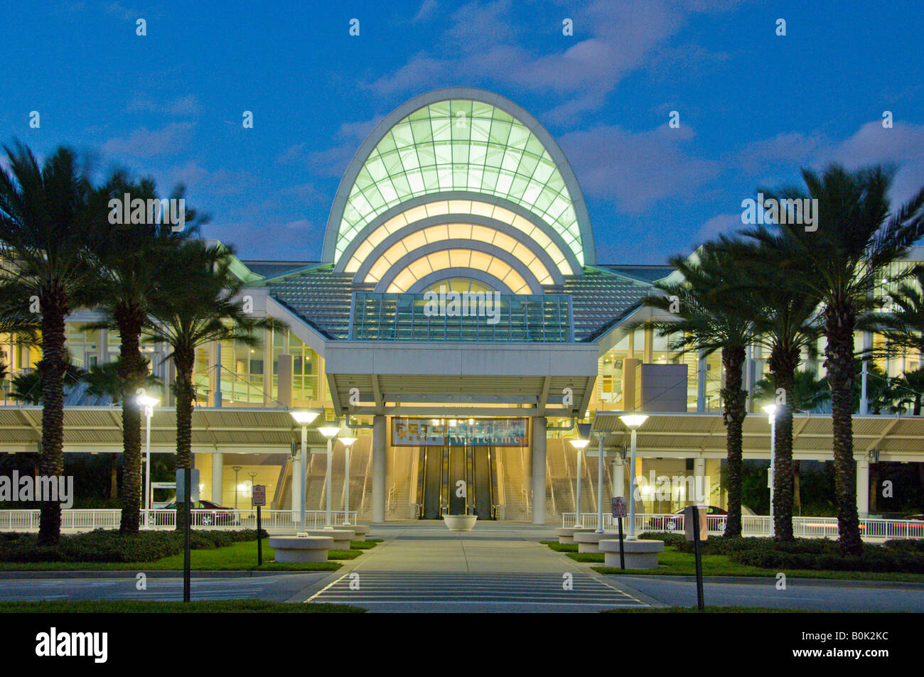 The Orlando Florida Convention Center illuminated at dusk Stock Photo ...