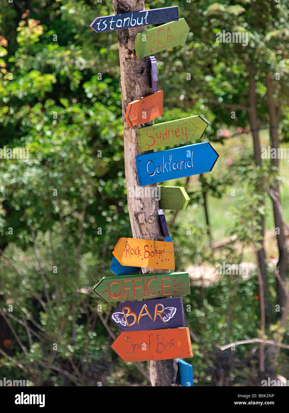 PLACE NAME SIGN AT BUTTERFLY VALLEY NEAR OLU DENIZ MUGLA TURKEY Stock ...