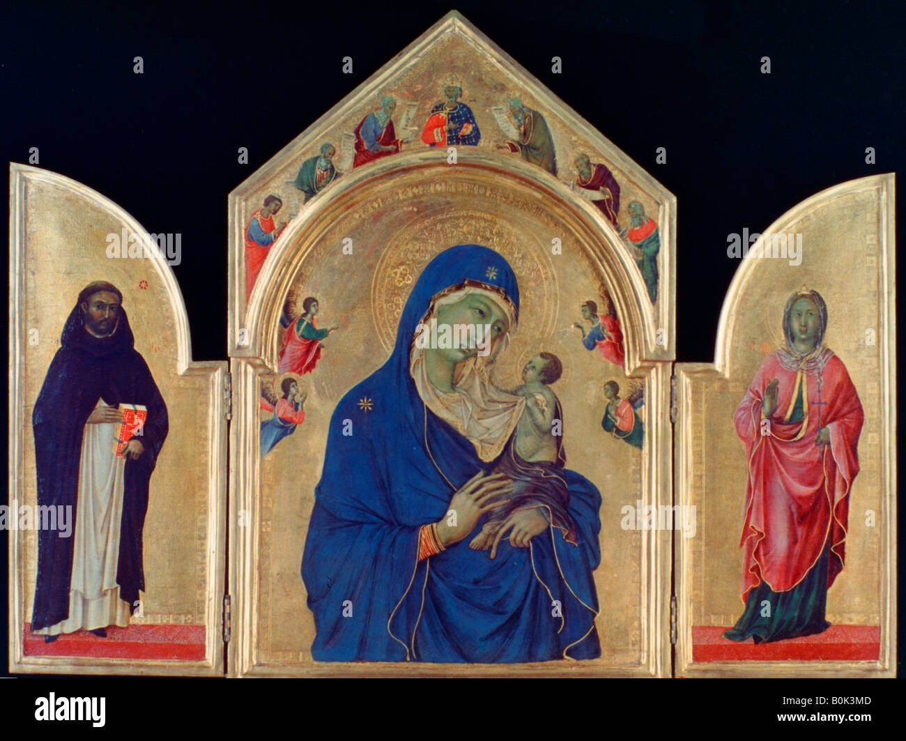Madonna and Child with St Dominic and St Aurea', c1315. Artist: Duccio di Buoninsegna Stock ...