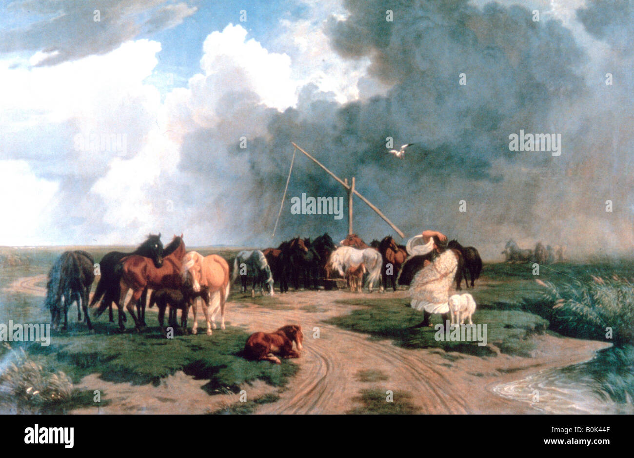 'Horses in the Storm', 1862. Artist: Karoly Lotz Stock Photo - Alamy
