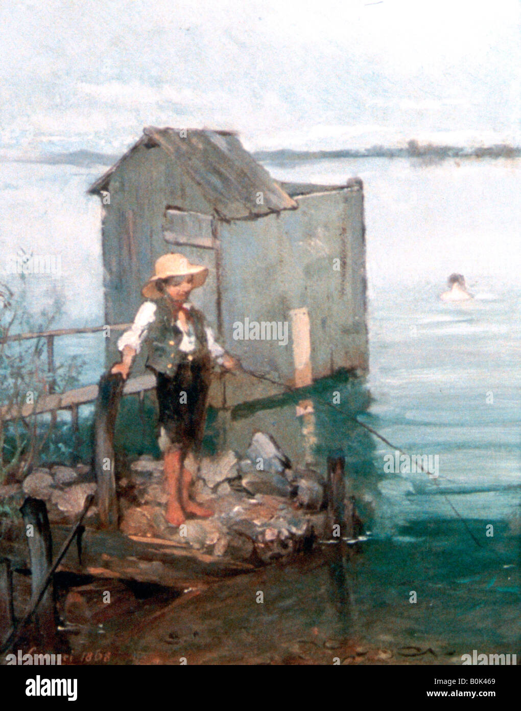 'Bathing Hut with Boy', 1868. Artist: Pal Szinyei Merse Stock Photo - Alamy