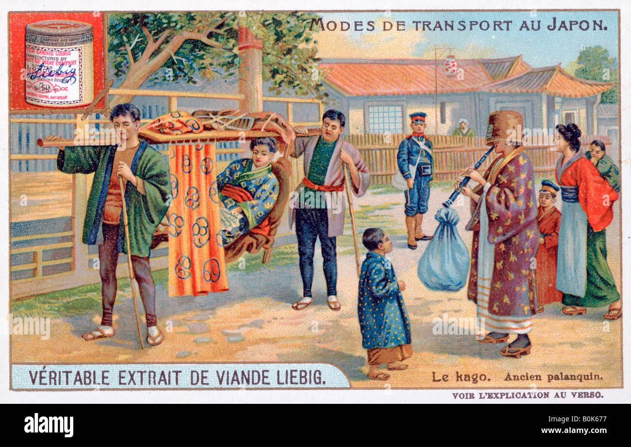 Modes of transport in Japan, the Kago, 19th century. Artist: Unknown ...