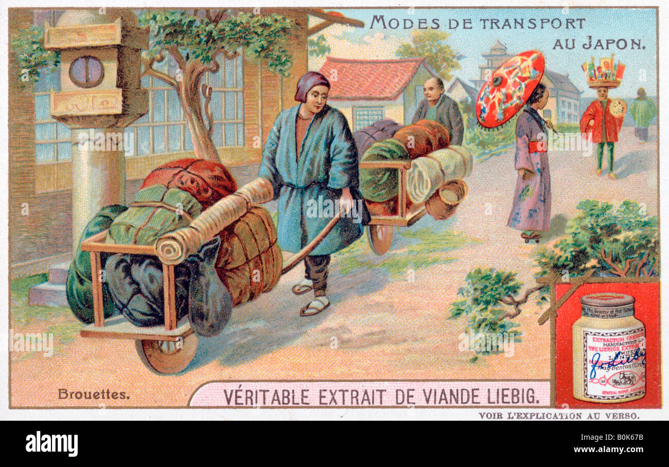 Modes of transport in Japan, wheelbarrow, 19th century. Artist: Unknown ...