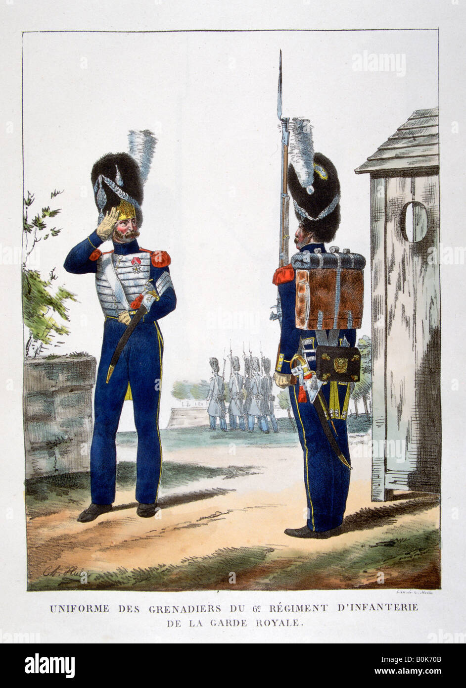 Uniforms of the grenadiers.. of the French royal guard, 1823. Artist ...