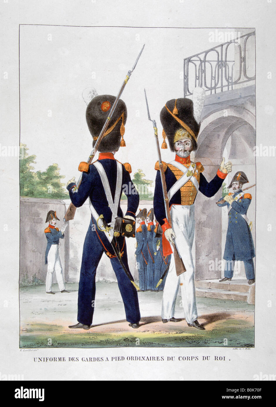 Uniforms of foot soldiers of the French royal corps, 1823. Artist ...