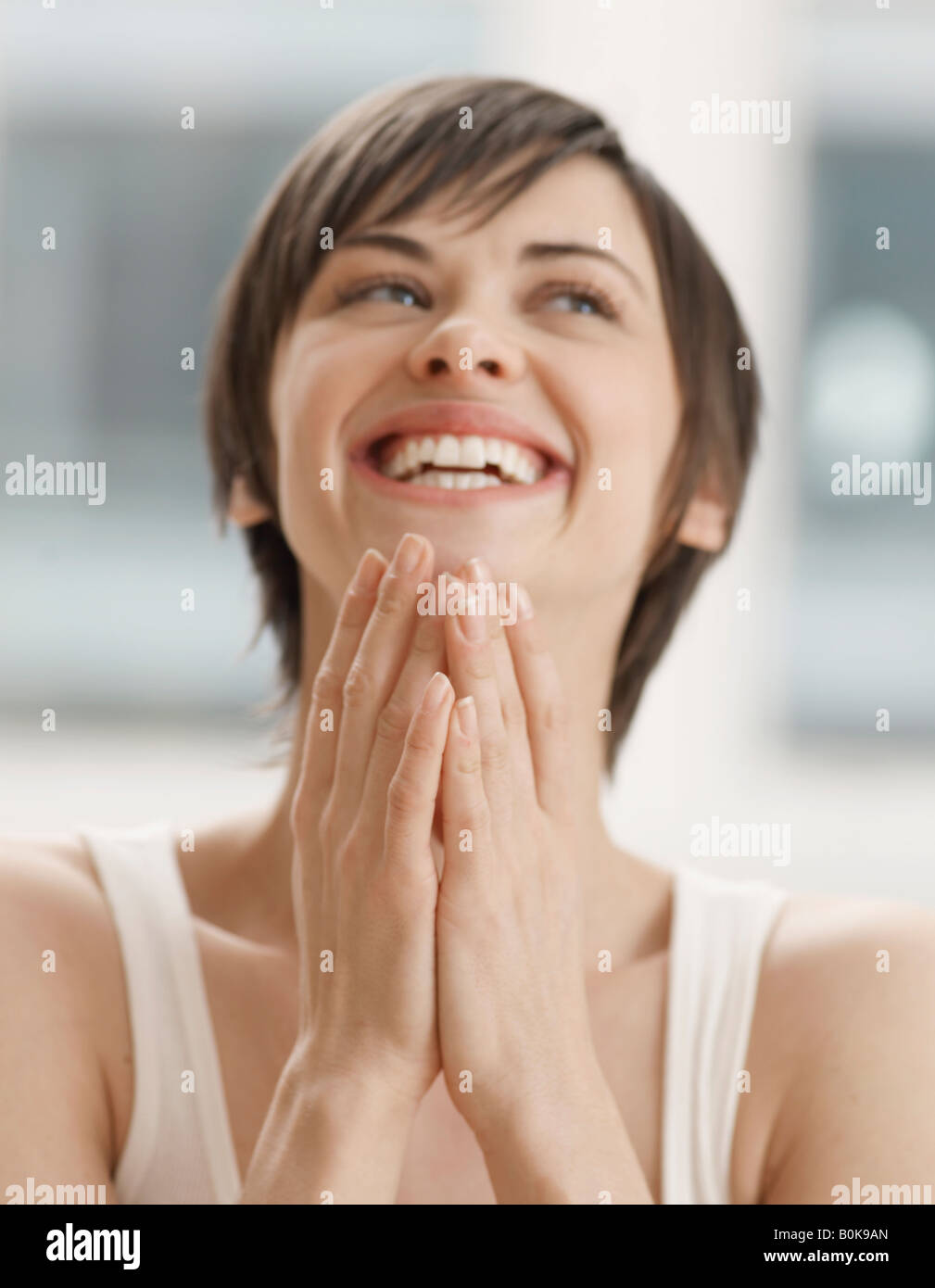 Young woman head hands Cut Out Stock Images & Pictures - Alamy
