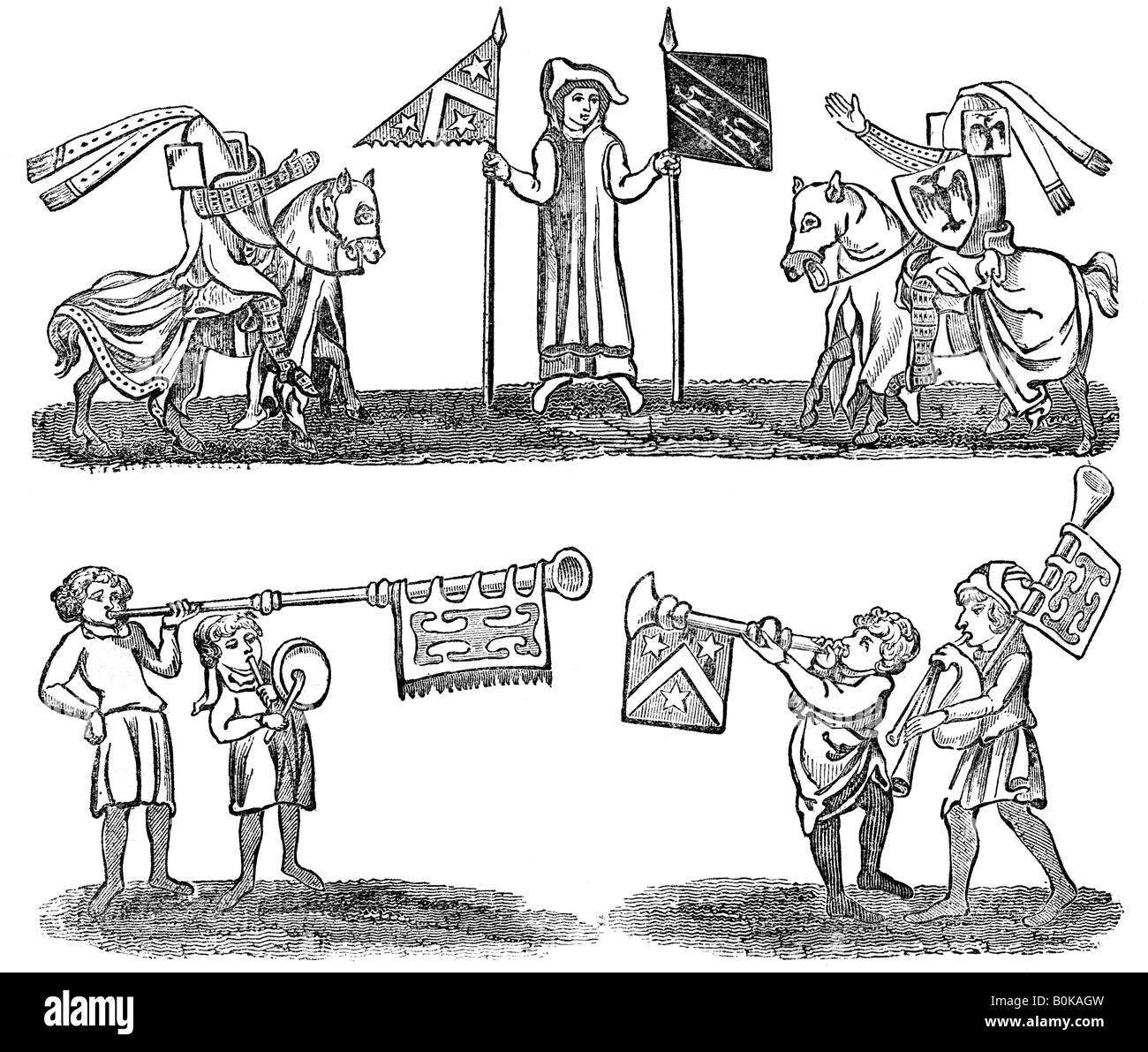 Medieval trumpet engraving hi-res stock photography and images - Alamy