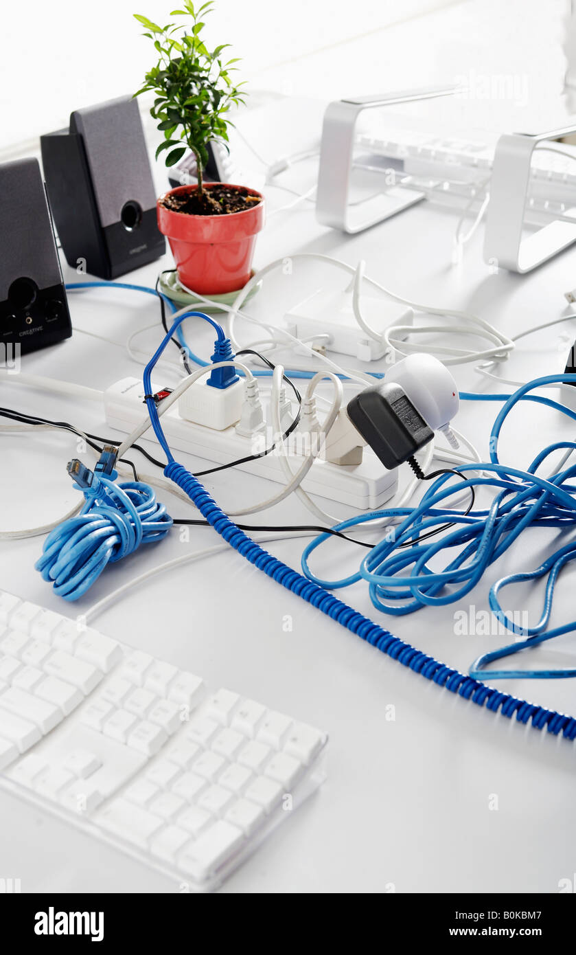 Computer Leads and Cables on Table Stock Photo - Alamy