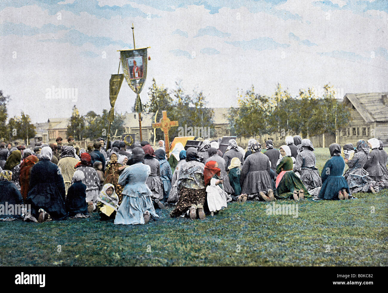 A religious procession in a village, Russia, c1890. Artist: Gillot ...