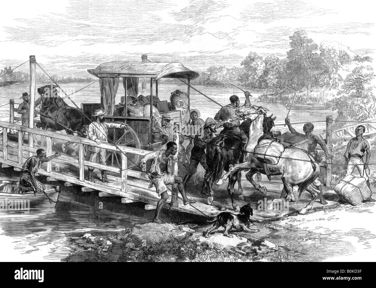 Pontoon over the Vaal River, Klipdrift, South African diamond fields ...