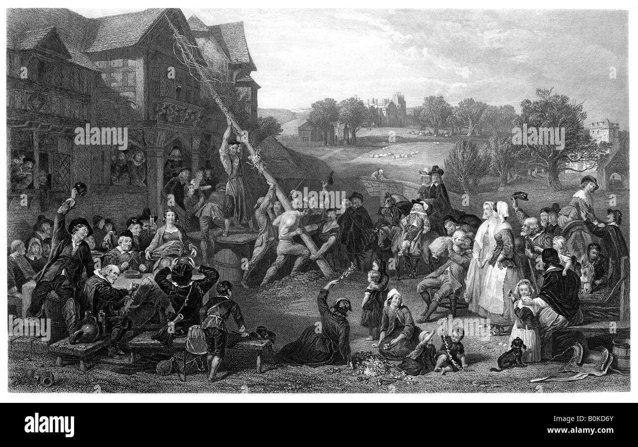 'Raising the May-Pole', c1854.Artist: E Goodall Stock Photo - Alamy