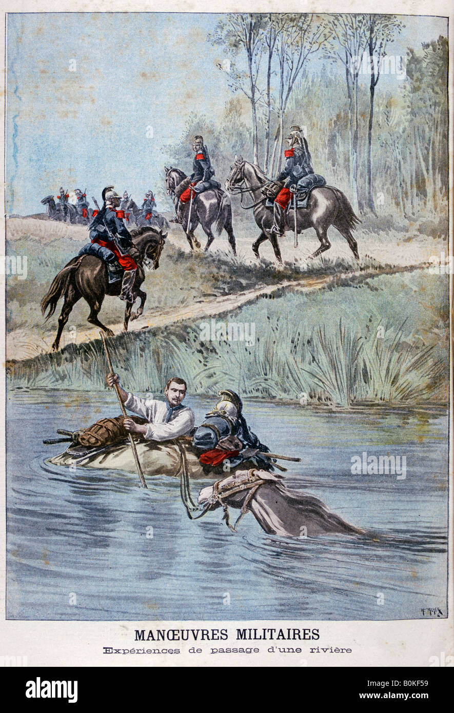French military maneuvers, fording a river, 1898. Artist: Henri Meyer ...