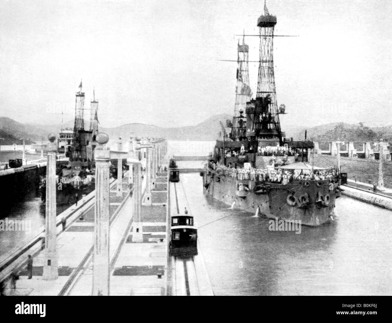United States Men-Of-War passing through a lock, Panama Canal, Panama ...