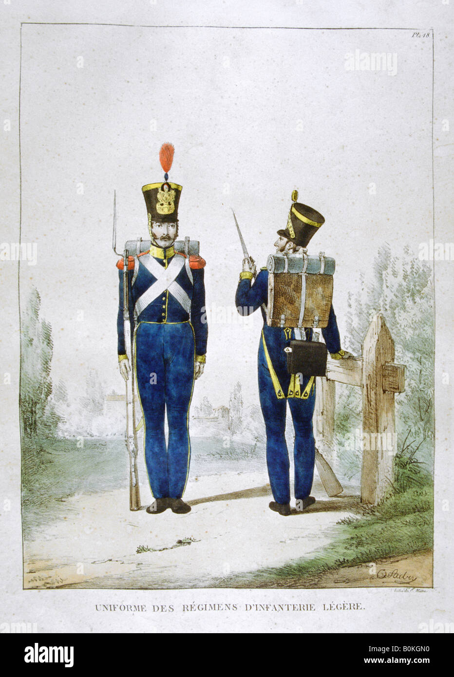 Uniform of a regiment of light infantry, France, 1823. Artist: Charles ...