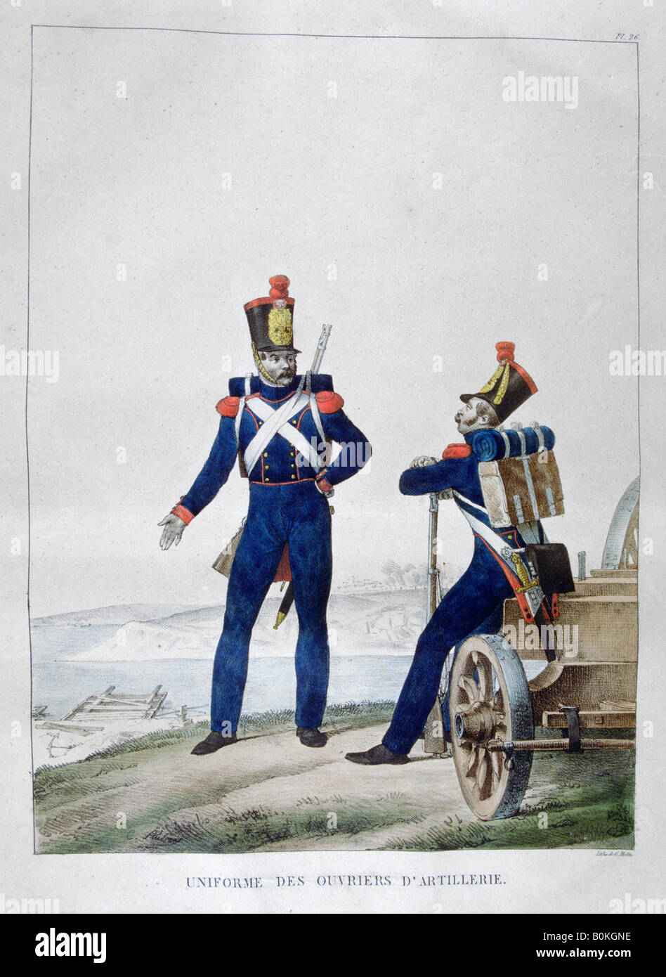 Uniform of artillerymen, France, 1823. Artist: Charles Etienne Pierre ...