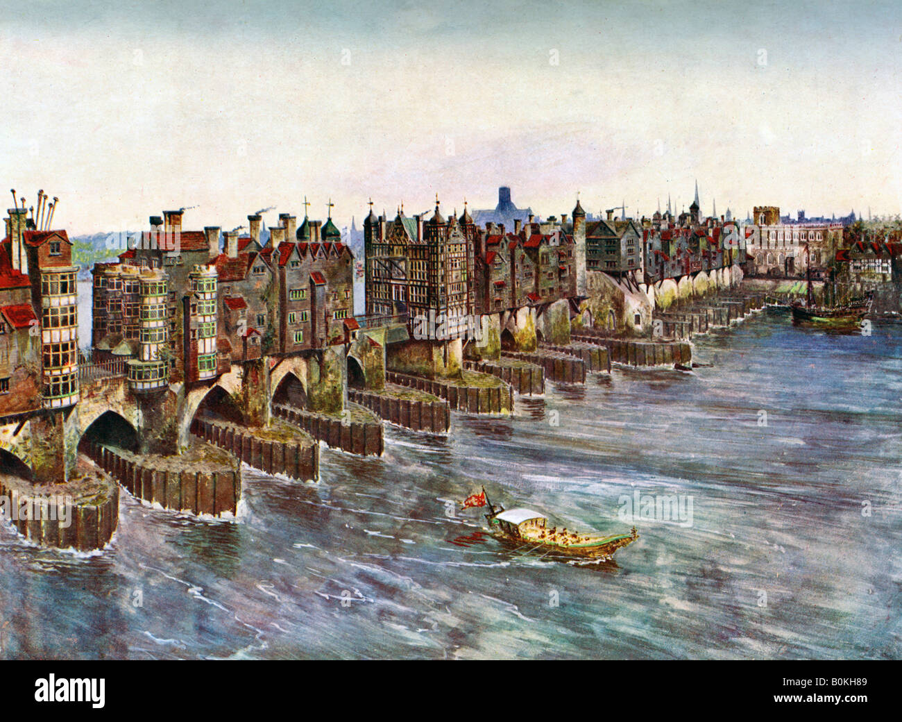 'Old London Bridge, about 1630', (c1900-1920). Artist: Unknown Stock ...