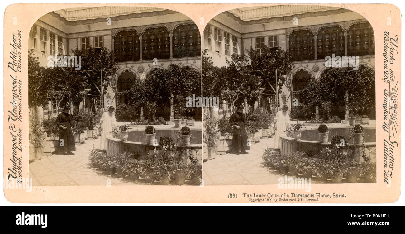 The inner court of a Damascus home, Syria, 1900.Artist: Underwood ...