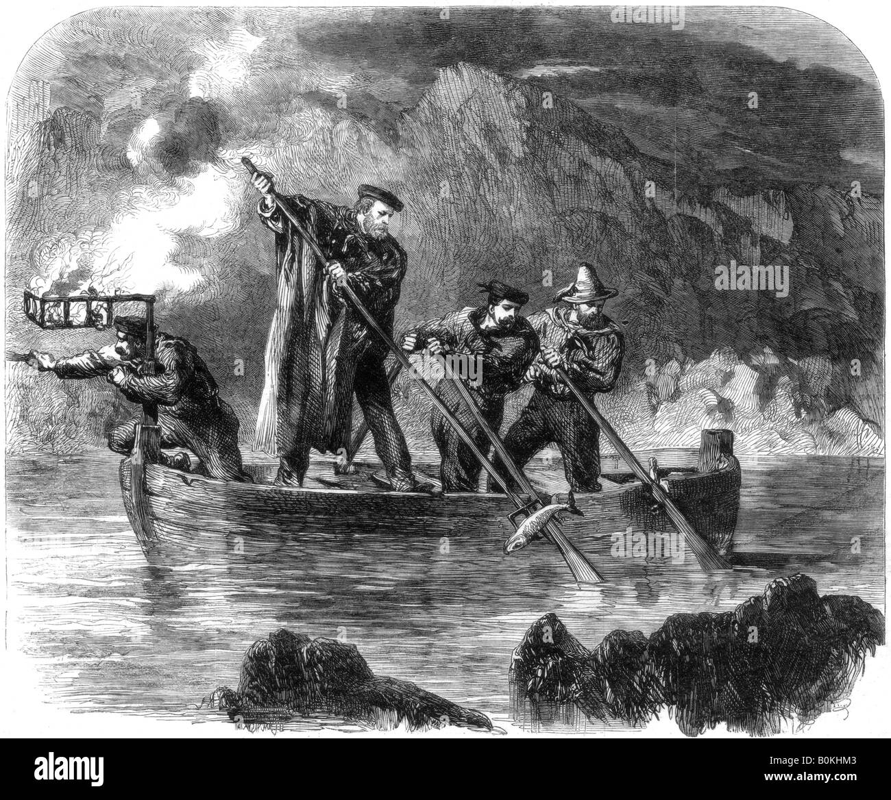 General Garibaldi spearing fish by night off Caprera, Sardinia, Italy ...