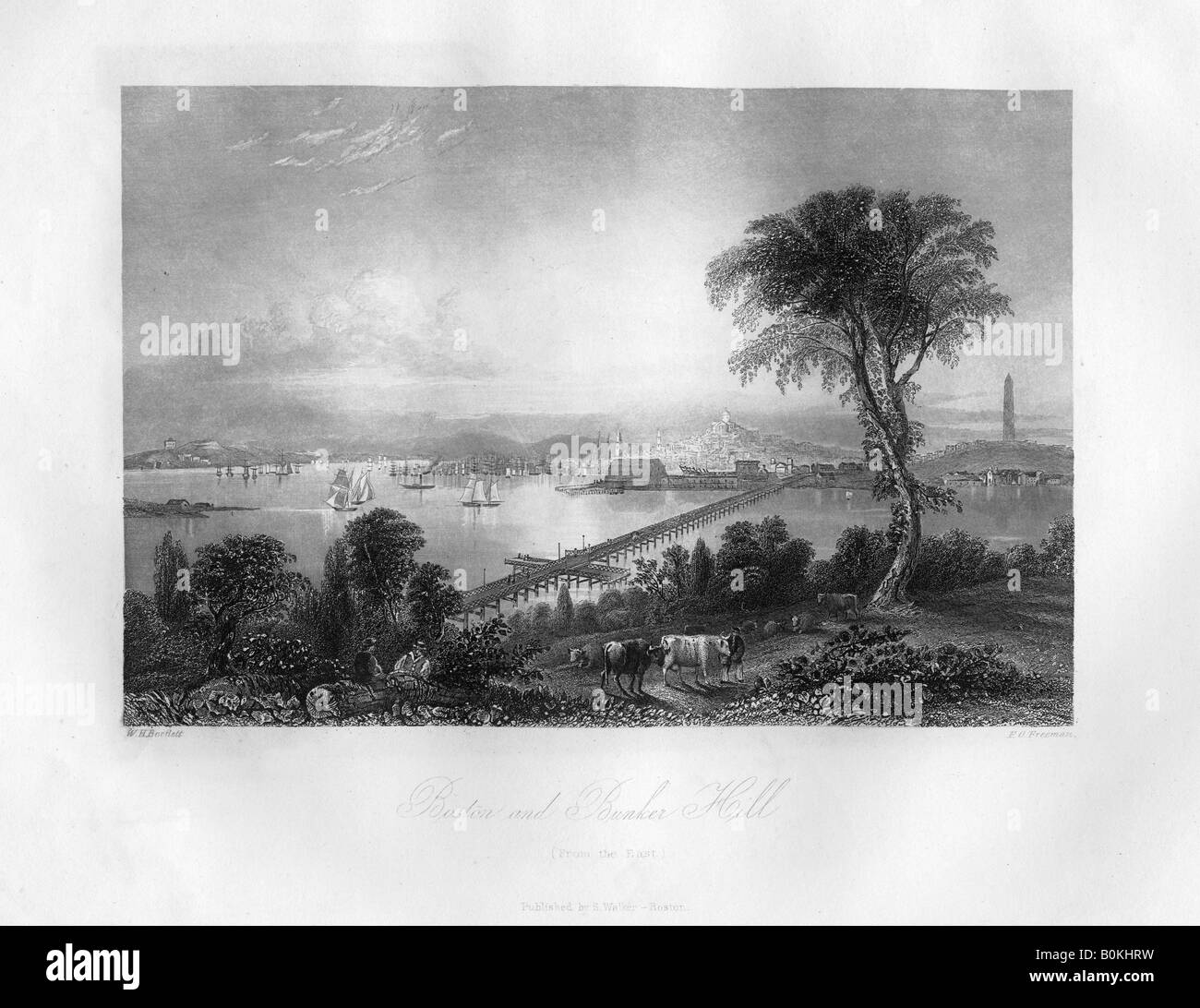 Boston and Bunker Hill, Massachusetts, 1855.Artist: F O Freeman Stock ...