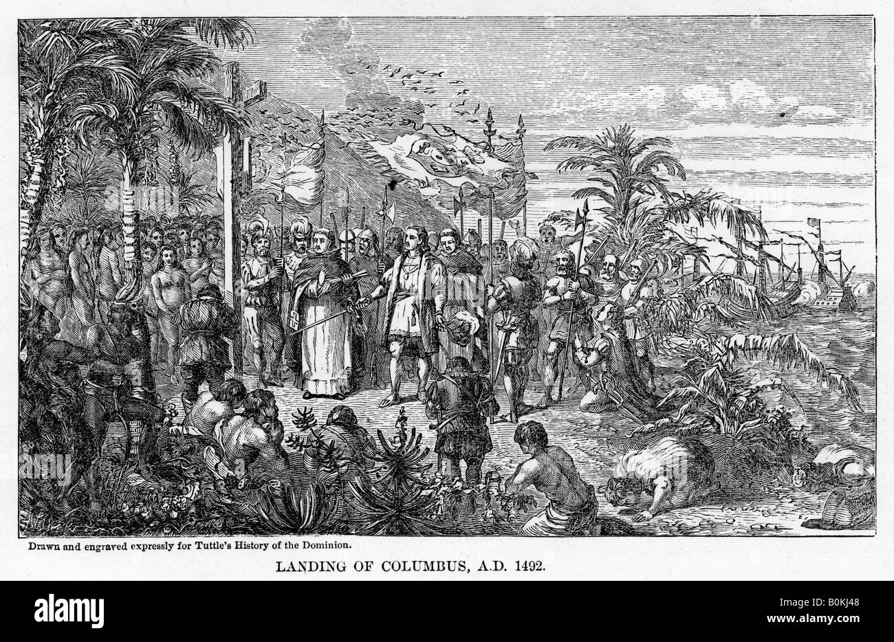 'Landing of Columbus, AD 1492', (1877). Artist: Unknown Stock Photo - Alamy