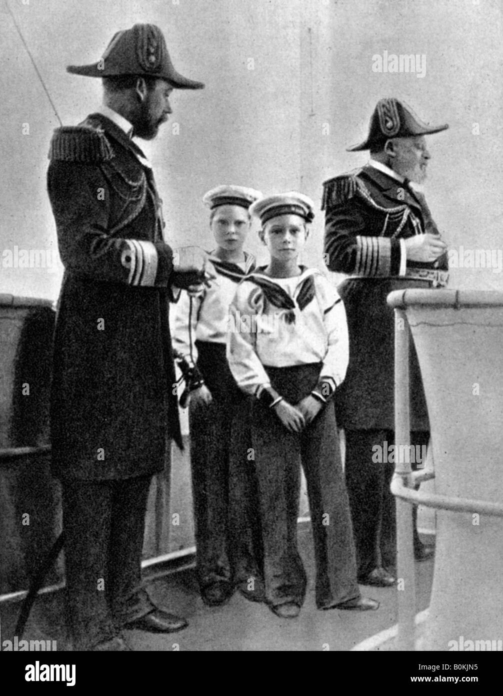 King Edward VII (1841-1910) with his son George (1865-1936) and his two ...