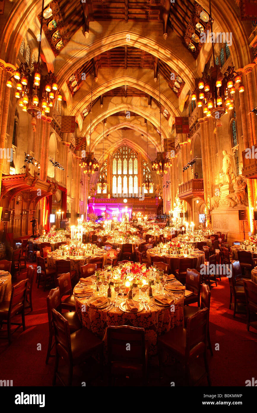 The Great Hall in London's Guildhall set up for a corporate function ...