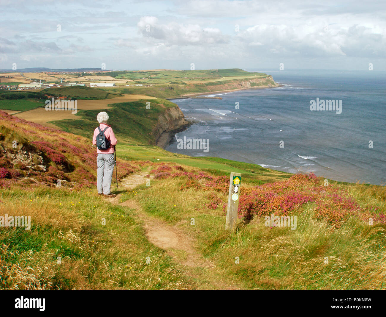 Walker viewing Hummersea Bay from Cleveland Way National Trail Stock ...