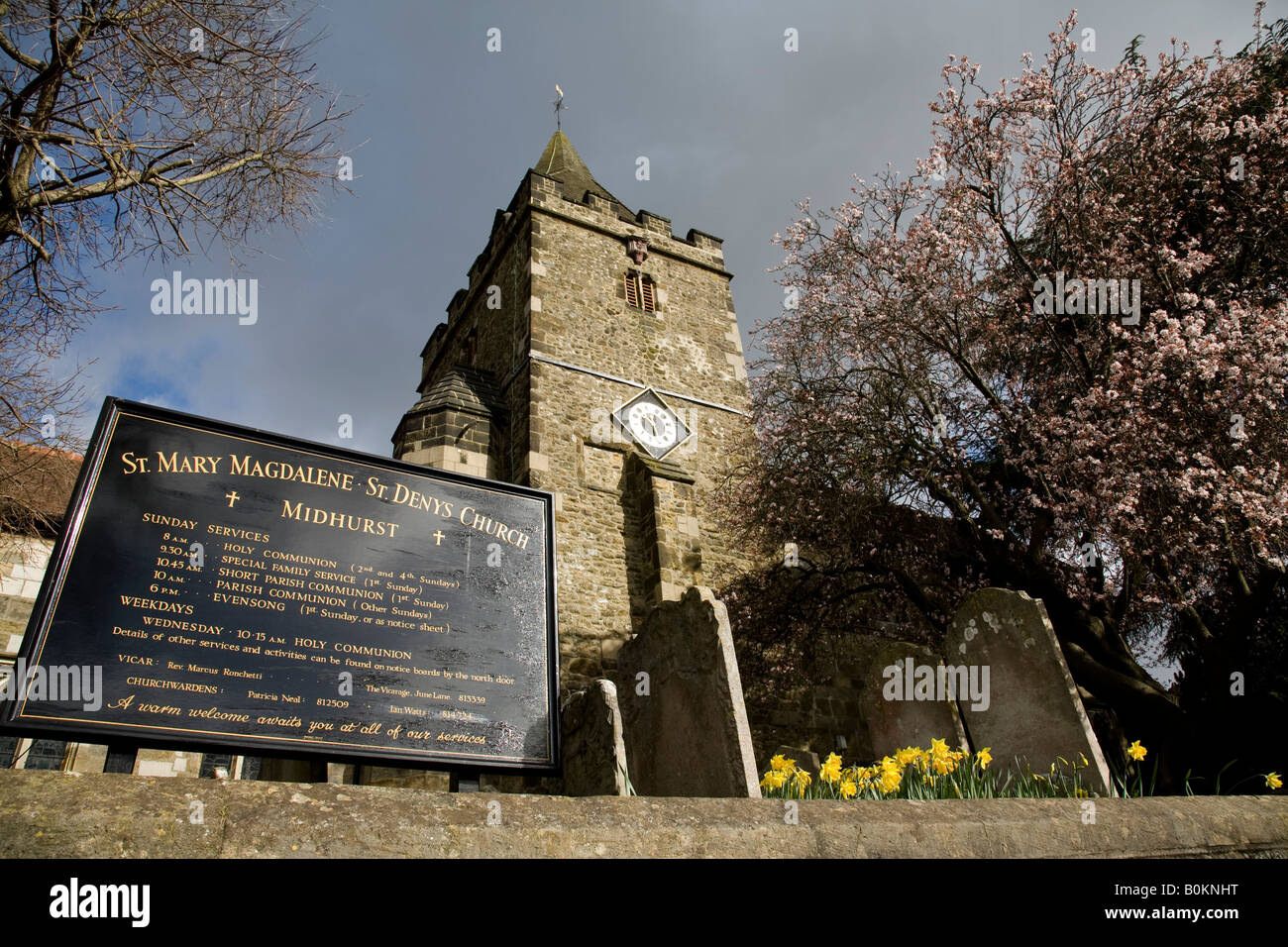 View of the building and grounds of St Mary Magdalene & St Denys church ...