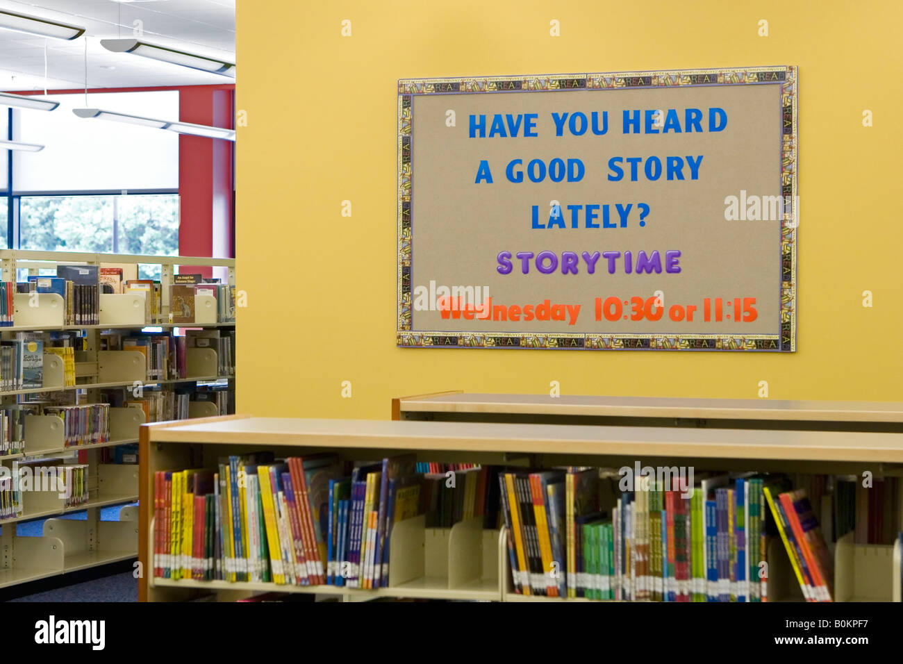 Public Library Bulletin Board Announces Storytime for Children Stock ...